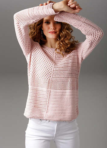 Ajour Knit Crew Neck Jumper by Aniston | Look Again
