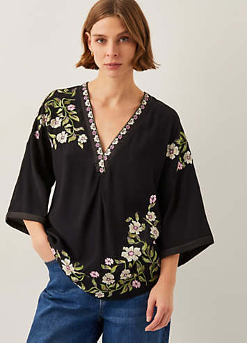 Alison V-Neck Floral Embroidered Top by Monsoon | Look Again