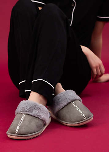 Aphrodite Grey Mule Slippers by Lazy Dogz | Look Again