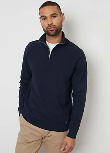 Basket Stitch Mock T-Shirt Quarter Zip Jumper by Threadbare | Look Again