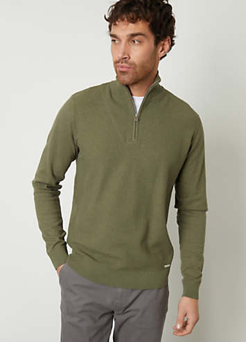 Basket Stitch Mock T-Shirt Quarter Zip Jumper by Threadbare | Look Again