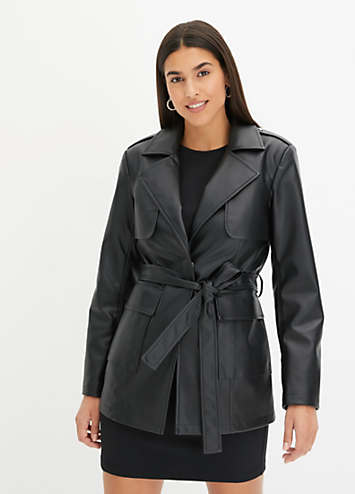 Belted Pleather Coat by bonprix | Look Again