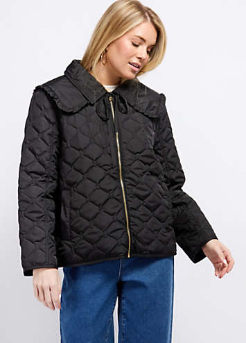 Black Quilted Collar Detail Jacket by Vogue Williams by Little Mistress ...