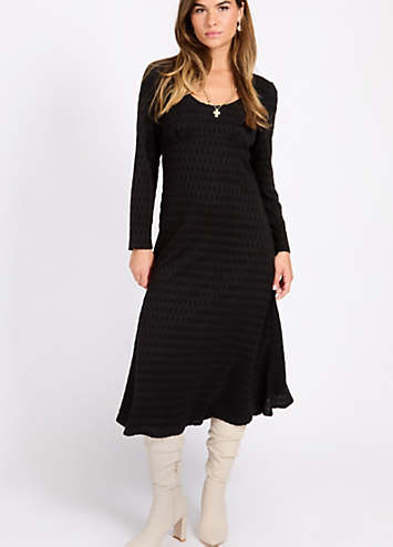 Black Waffle Texture Midaxi Dress by Little Mistress | Look Again