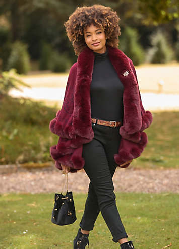 Boho Faux Fur Trim Butterfly Wrap by Joe Browns | Look Again