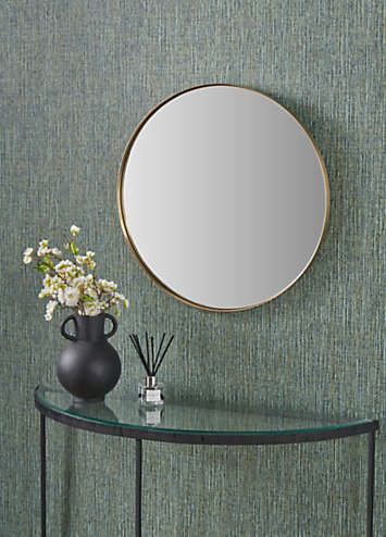 Brushed Gold Metal Slim Frame Round Wall Mirror Small by Pacific ...