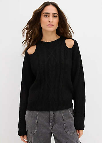 Cable Knit Cut-Out Jumper by bonprix | Look Again