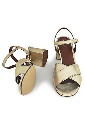 Cherry Garden Pier Soft Gold Crossover Block Heeled Sandals by Radley ...