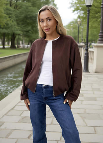 Chocolate Faux Suede Bubble Hem Jacket by AX Paris | Look Again