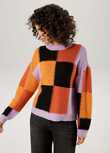 Chunky Knit Patchwork Jumper by Aniston | Look Again