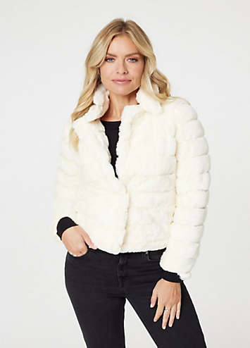 Cream Faux Fur Cropped Jacket by Izabel London | Look Again