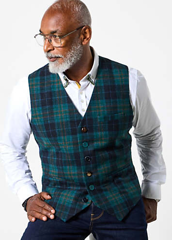 Dark Green Checked Tailored Waistcoat by Joe Browns | Look Again