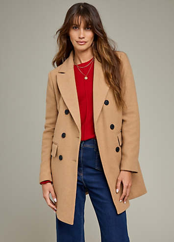 Double Breasted Camel Blazer Coat by Freemans | Look Again