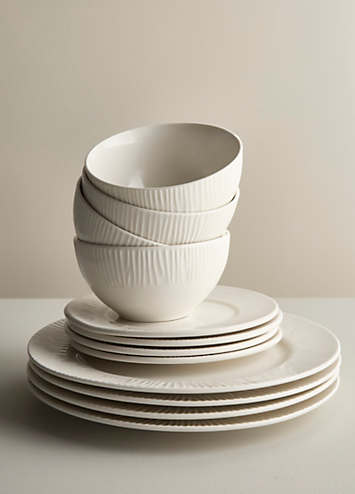 Embossed Linear White 12 Piece Dinner Set by 365 by Freemans | Look Again