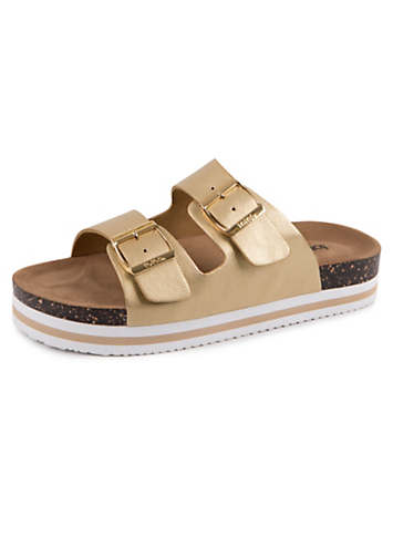 Gold Double Buckle Platform Sliders by Totes | Look Again