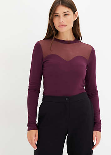 Jersey Mesh Yoke Top by bonprix | Look Again