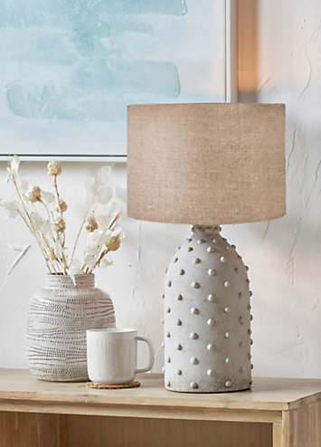 Kali Textured Dot Light Grey Stoneware Table Lamp Base & Edward 30cm ...