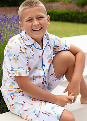 Kids Sandy Cream Beachscape Short Sleeve Shorty Set by Cyberjammies ...