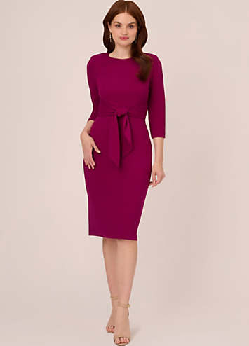 Knit Crepe Tie Waist Sheath Dress by Adrianna Papell | Look Again