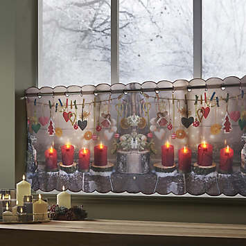 LED Candles Light Up Embroidered Café Curtain Panel by Alan Symonds ...