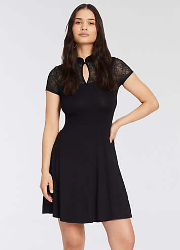 Lace Insert A-Line Mini Dress by Laura Scott | Look Again