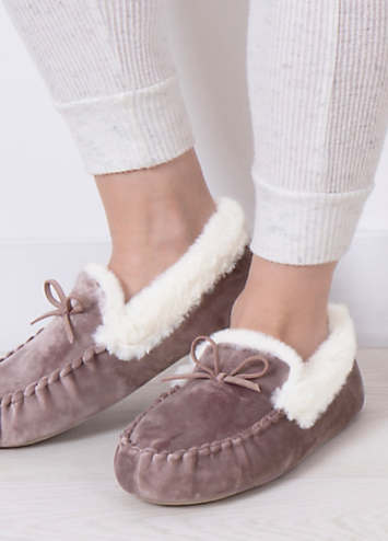 Ladies Velour Moccasin Mink Slippers by Totes | Look Again