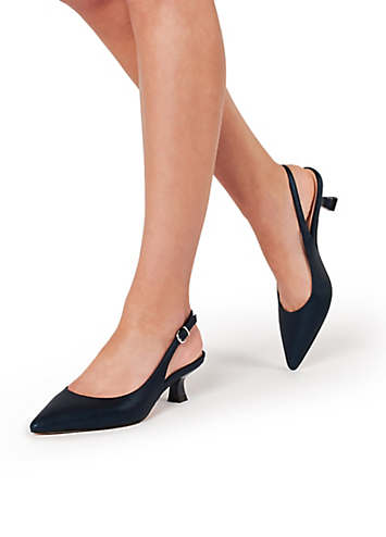 London ’Kelsey’ Navy Flared Heel Slingback Court Shoes by Paradox ...