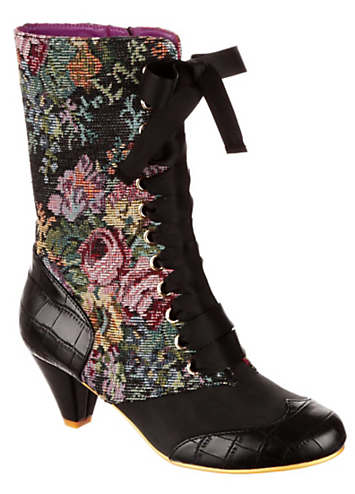 Lost Lover Black Floral Lace Up Boots by Irregular Choice | Look Again