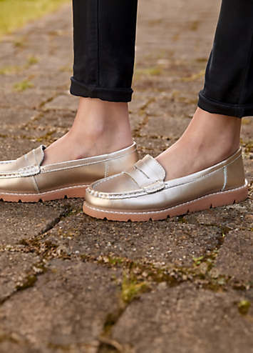 Metallic Suede Leather Loafers with Chunky Sole by Joe Browns | Look Again