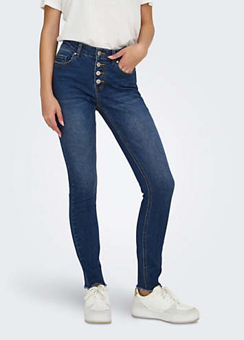 Mia Mid Waist Button Skinny Jeans by Only | Look Again