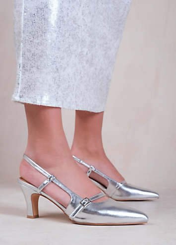 On Point Silver Metallic Slingback Court Shoes by Where’s That From ...