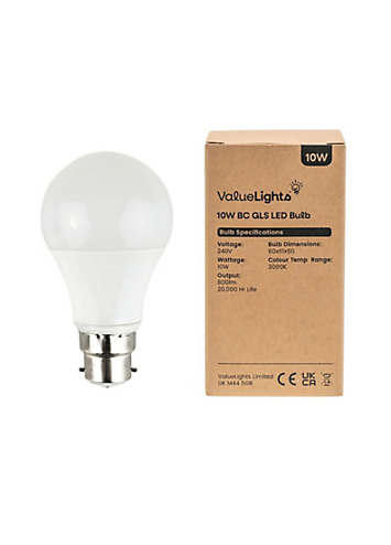 Pack of 2 10W LED BC B22 Light Bulbs 3000K Warm White by ValueLights ...