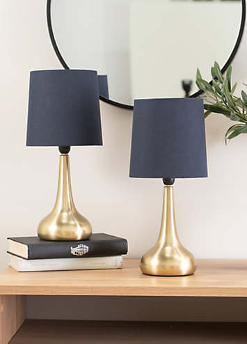 Pair of Brushed Gold Teardrop Touch Table Lamps by ValueLights | Look Again