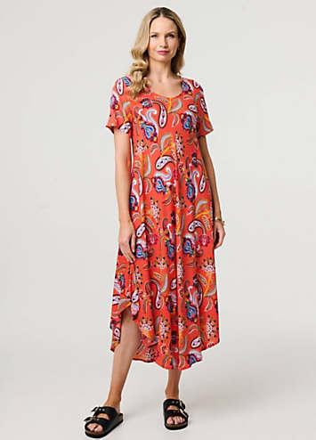 Paisley Relaxed Short Sleeve Midi Dress by Izabel London | Look Again