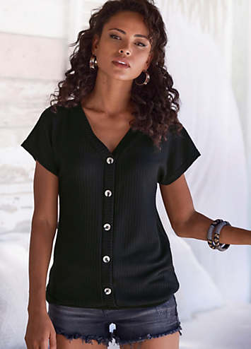 Pique V-Neck Button Through Top by LASCANA | Look Again