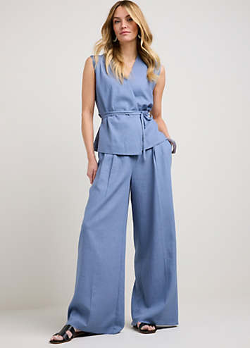 Powder Blue Linen Mix Wide Leg Trousers by Together | Look Again