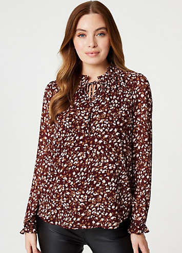 Printed Frilled Tie Neck Blouse by Izabel London | Look Again