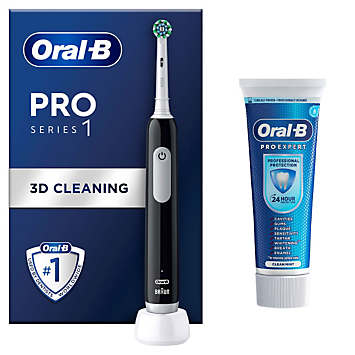 Pro Series 1 Black Electric Toothbrush + Toothpaste, Designed by Braun ...