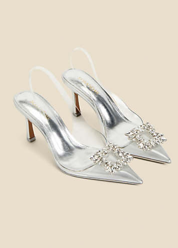 Rhinestone Detail Vinyl Slingback Court Shoes by Sosandar | Look Again