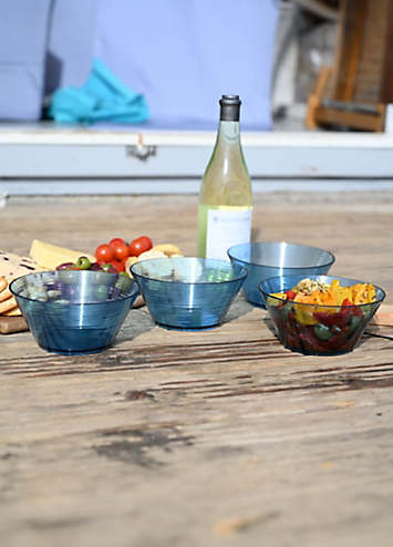 Set of 4 Reusable Blue Plastic Picnic Bowls by Linear | Look Again