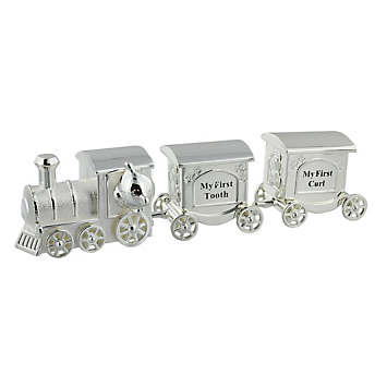 Silverplated First Tooth & Curl Set Train with 2 Carriages by Hello ...