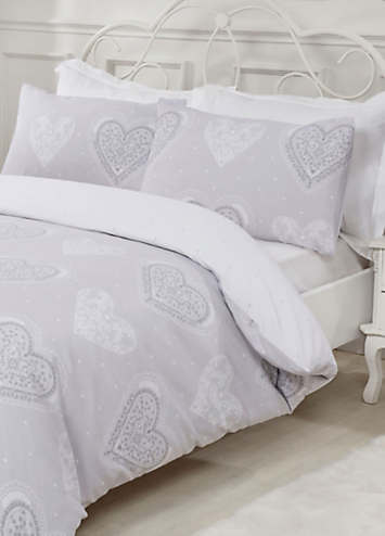 Sleepdown Decorative Hearts Duvet Cover Set - Grey | Look Again