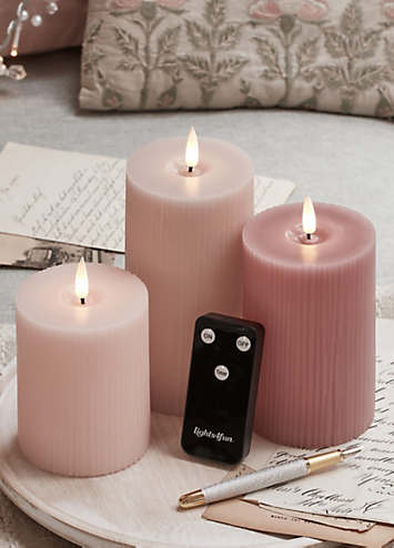 TruGlow® Blush Pink Ribbed LED Pillar Candle Trio by Lights4Fun | Look ...