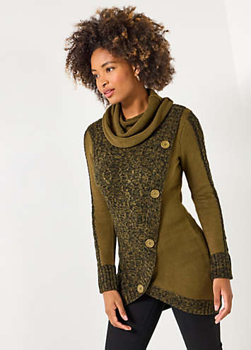 V Shaped Hem Two Tone Marl Funnel Neck Jumper by Joe Browns | Look Again