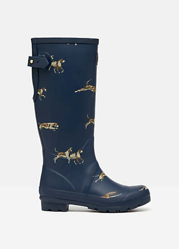 Welly Navy Dog Print Adjustable Tall Wellies by Joules | Look Again