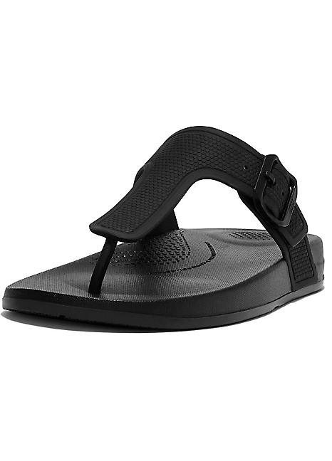 Black iQushion Adjustable Buckle Flip Flops by Fitflop Look Again