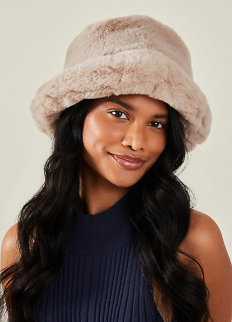Natural Faux Fur Bucket Hat by Accessorize Look Again