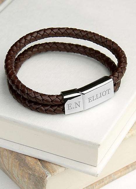 Personalised Men s Dual Leather Woven Bracelet In Umber by Treat Republic Look Again