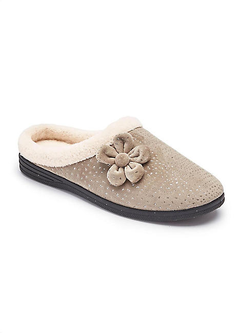 Cotton Traders Winter Berry Flower Mule Slippers by Cotton Traders
