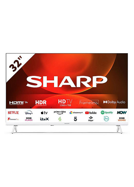 32FH2KW 32 Inch HD Frameless LED Smart Android TV - White by Sharp | Look Again
